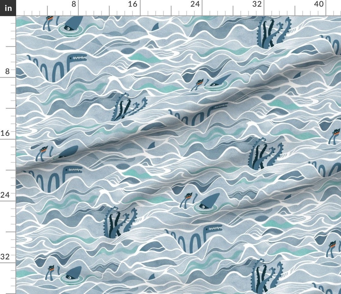 Sea Monster Fabric Great Lakes Sea Monsters by Otterspiel - Etsy