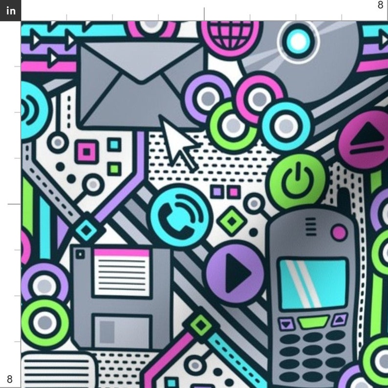 Y2k Fabric Y2k Tech by Robyriker Y2k Lime Green Pink Gray - Etsy