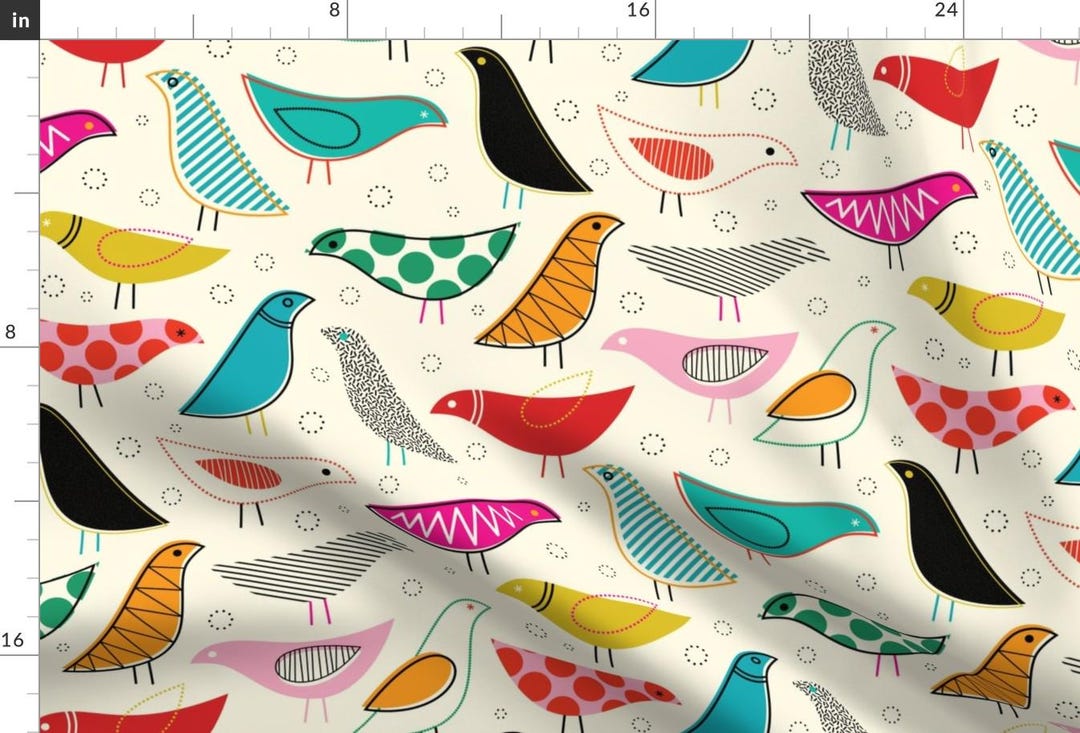 Mod Rainbow Bird Fabric - A Nod to the House Bird by Katerhees ...