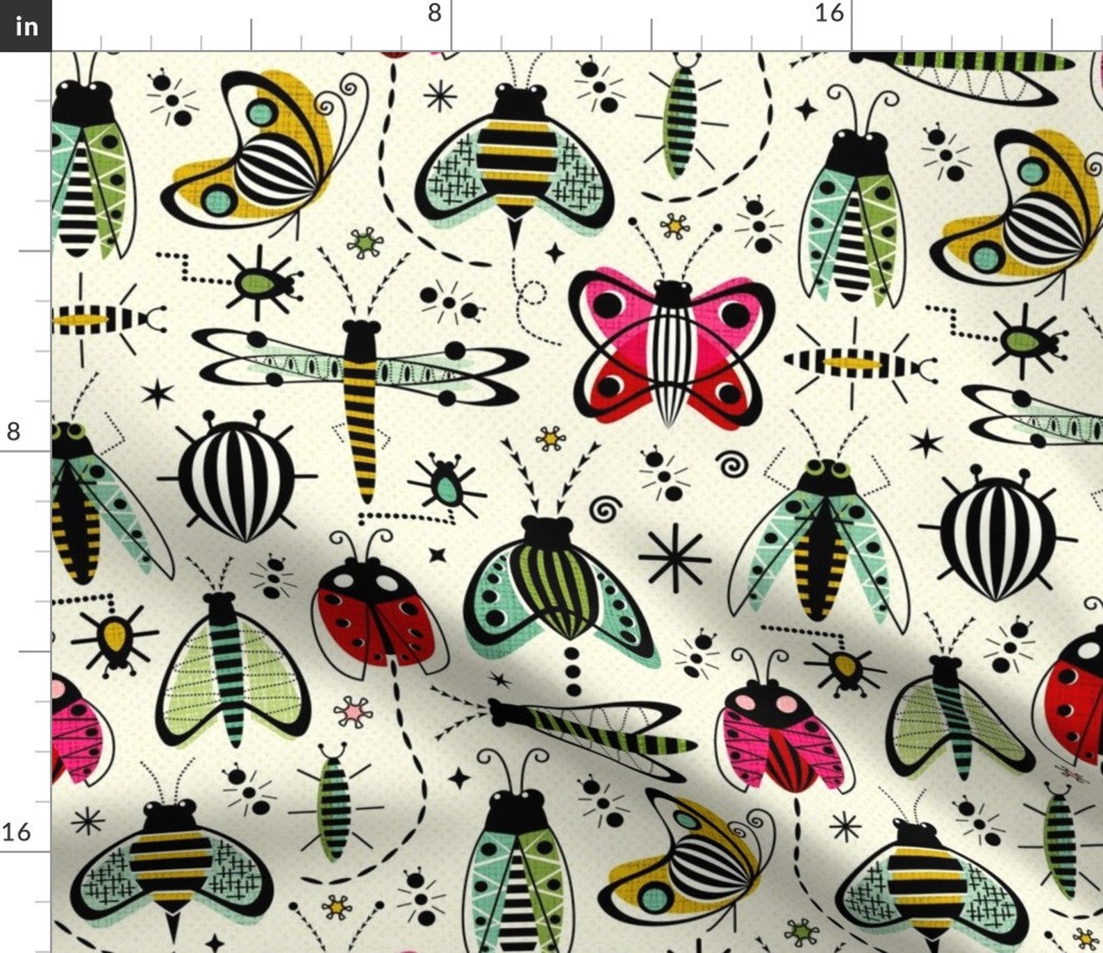Insects Fabric Vintage Garden Bugs by Studioxtine Insects - Etsy
