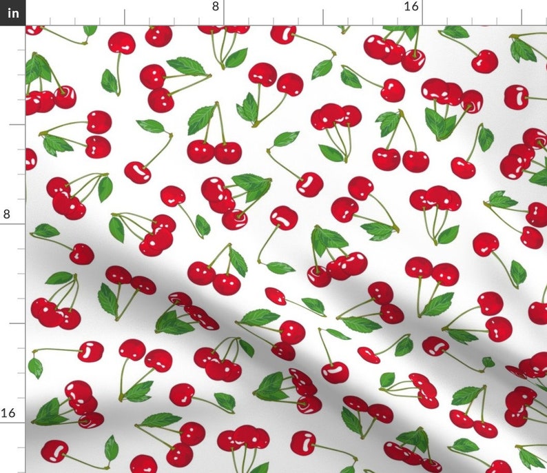 Cherry Fabric Cherries on Crispy White by Juliesfabrics - Etsy