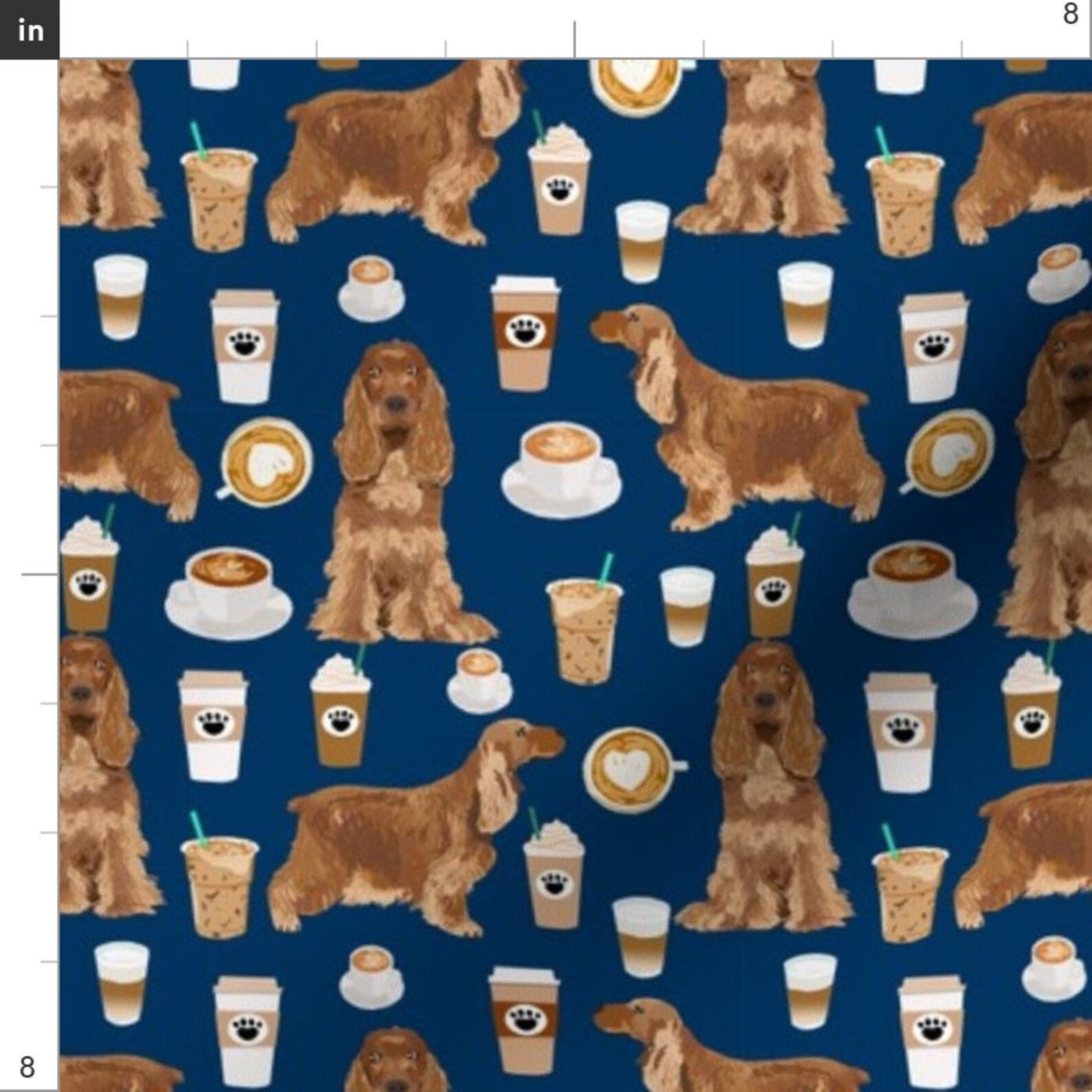 Cocker Spaniel Fabric Cocker Spaniel Coffee Dogs and Lattes - Etsy
