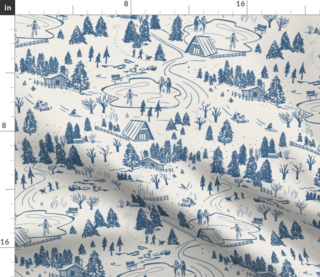 Winter Cabin Fabric Winter Fun Toile by Jenflorentine Traditional ...