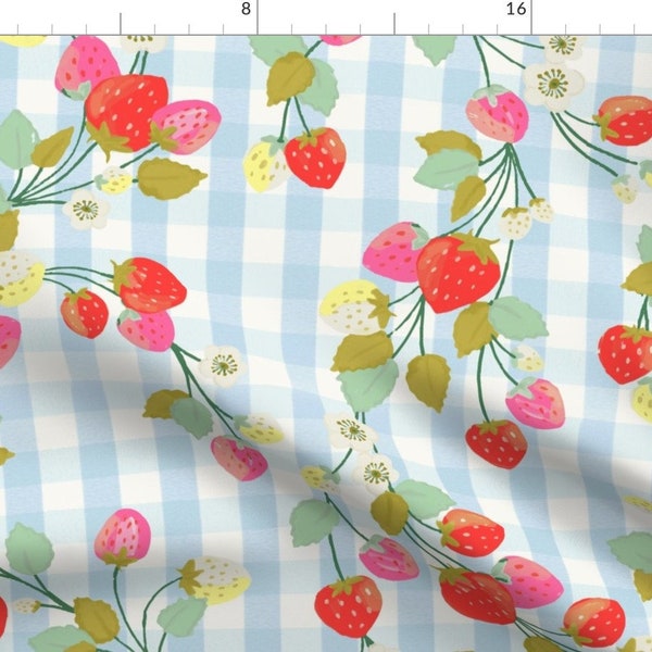 Strawberry Gingham Fabric - Etsy