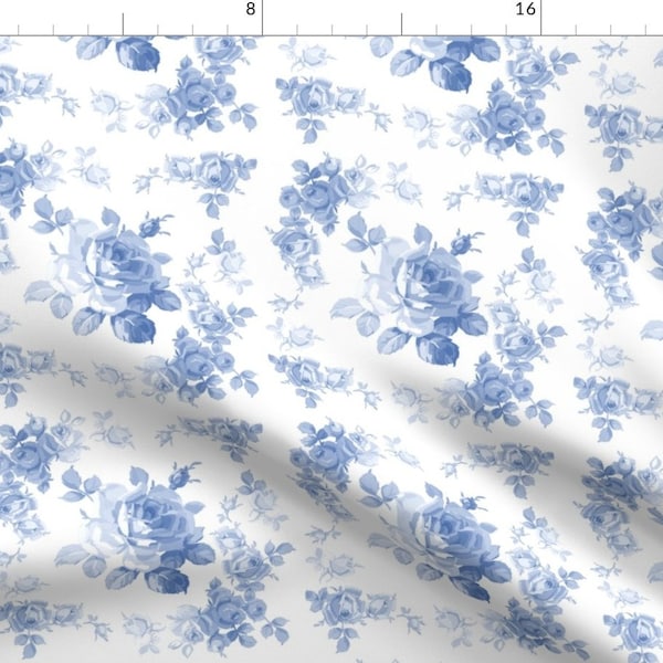 Blue and White Floral Quilt Fabric - Etsy