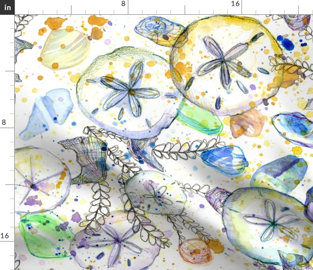 Shells Fabric Ocean Treasures by Countrygarden Watercolor Seashells ...