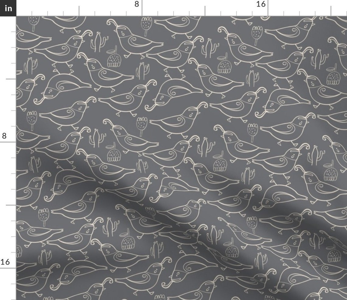 Quails Fabric Gambel's Quail Grey by Els Vlieger - Etsy