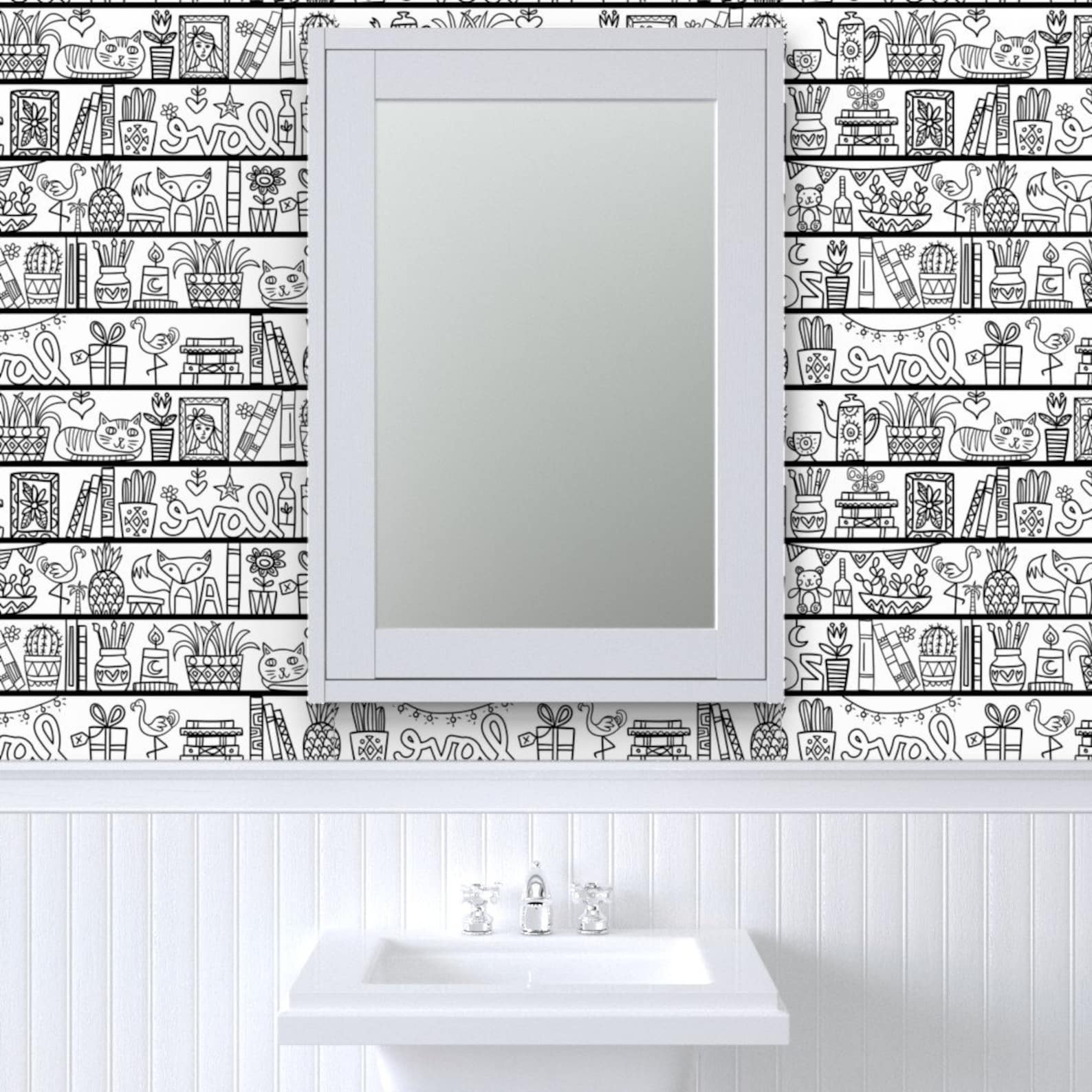 Coloring Wallpaper Bookshelves Large by Laura May Designs - Etsy
