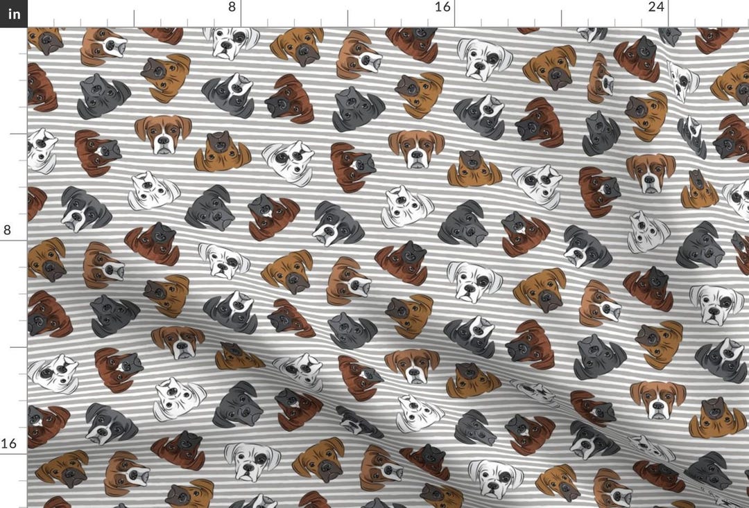 Boxer Striped Dogs Faces Fabric - All the Boxers - Grey Stripes by ...