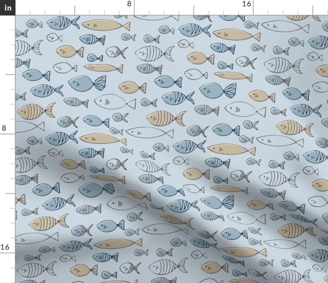 Blue Fish Fabric Blue Fish by Sarah Price Blue Beach Fish Cotton Fabric ...