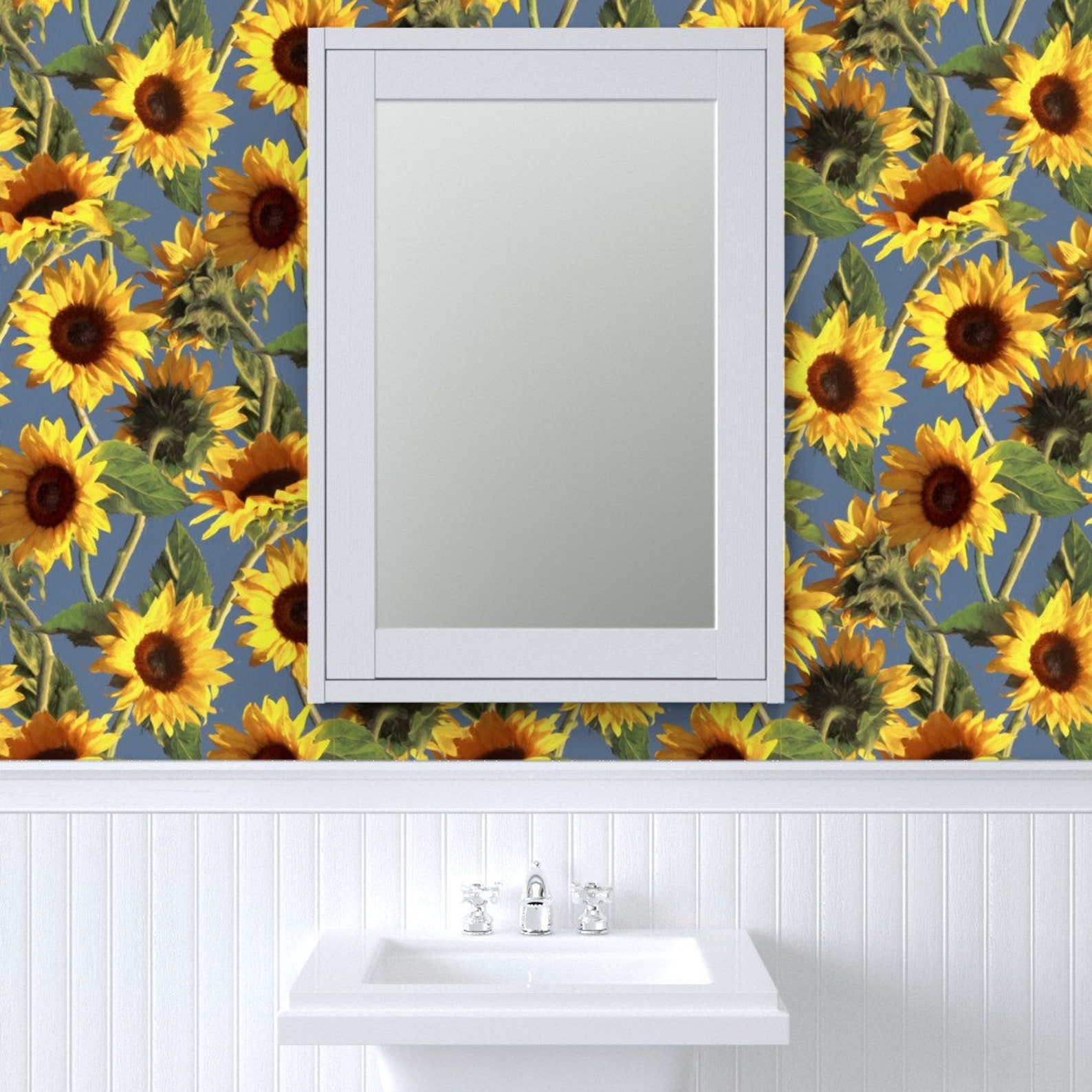 Sunflower Wallpaper Sunflowers on Light Blue by Micklyn - Etsy