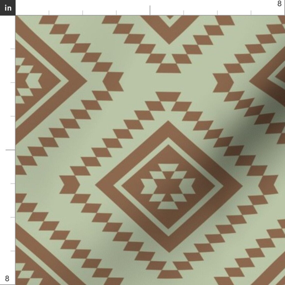 Green and Brown Aztec Fabric Aztec Aloe Brown By - Etsy España