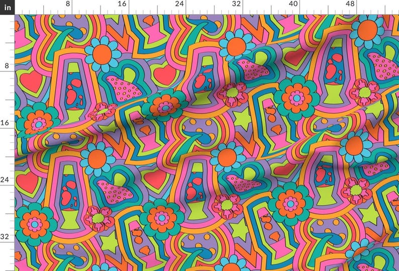 1960s Trippy Fabric - Psychedelic by Yesterdaycollection - Neon Rainbow ...