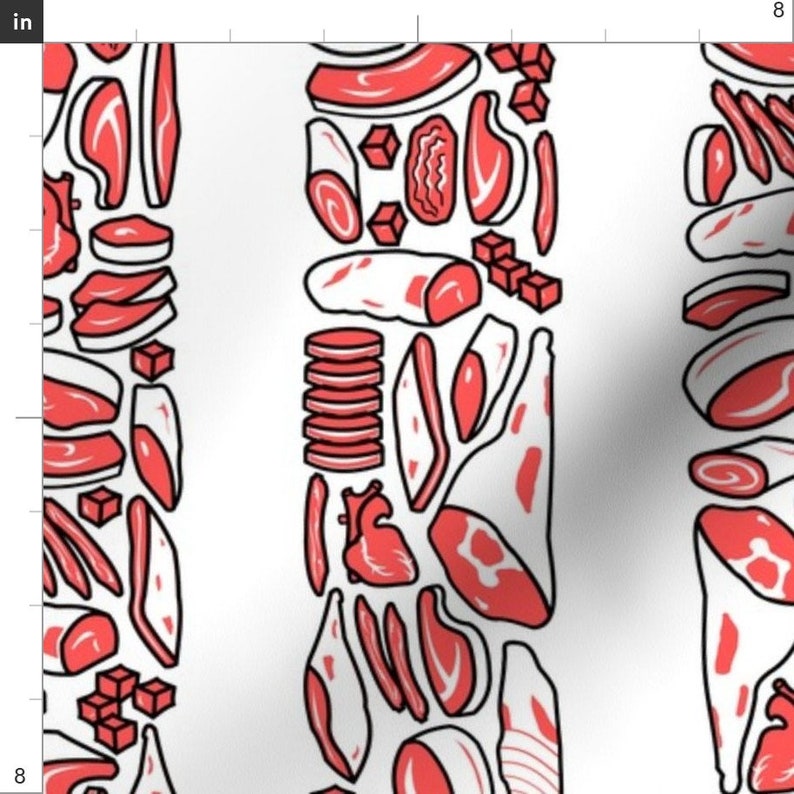 Steak Stipes Fabric Meat Stripes on White Back by - Etsy
