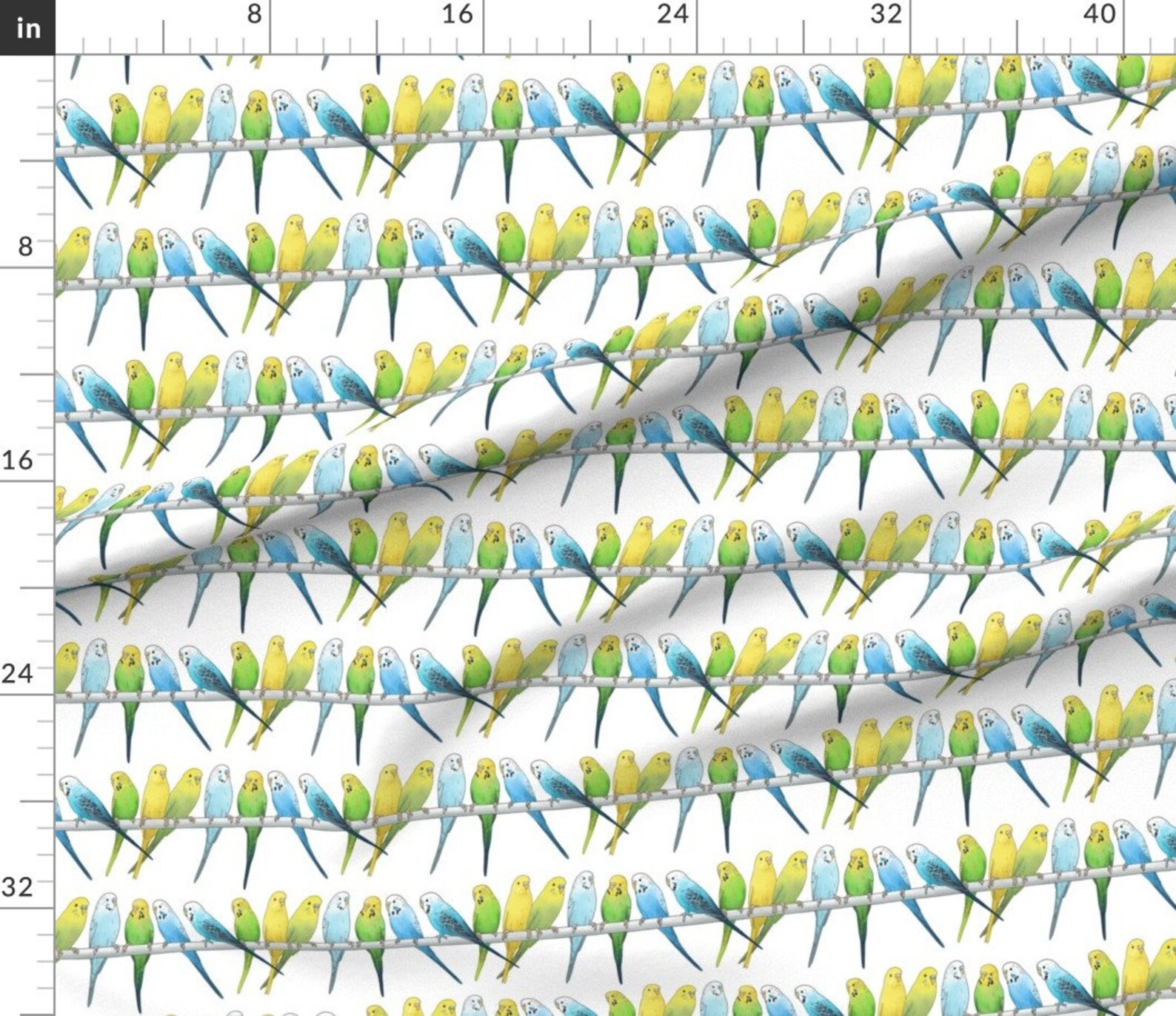 Bird Fabric Rows of Colourful Budgies Larger Scale by - Etsy