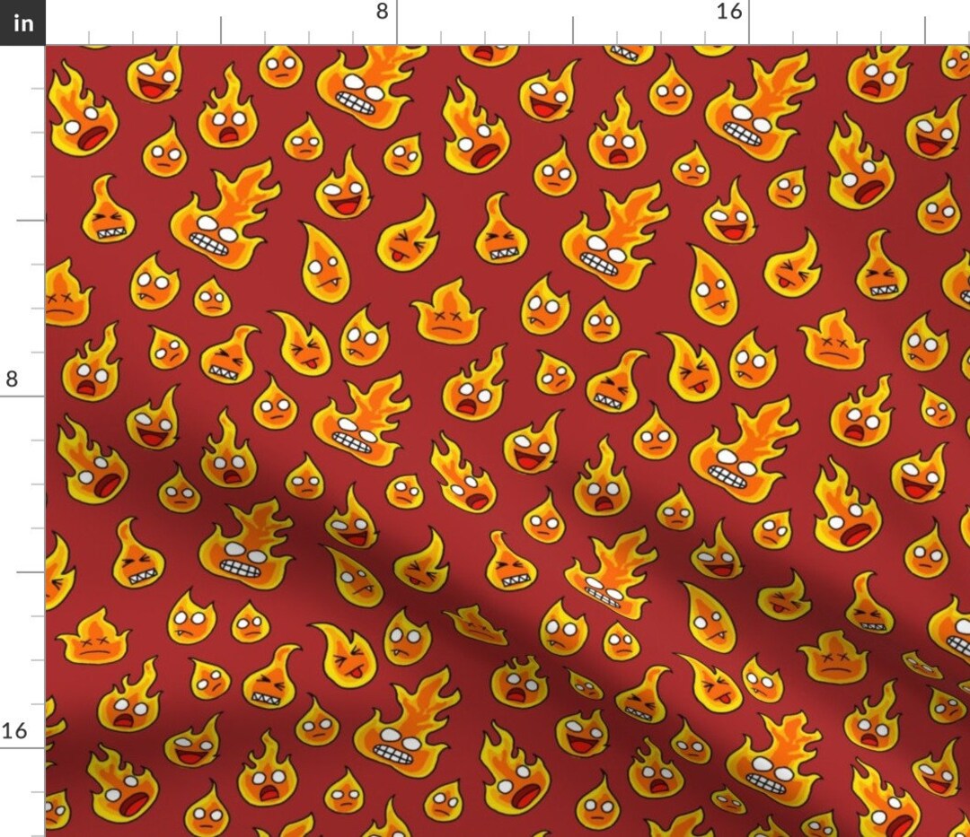 Fire Flame Faces Fabric Funky Flames by Amber Morgan Fire Flames Kawaii ...