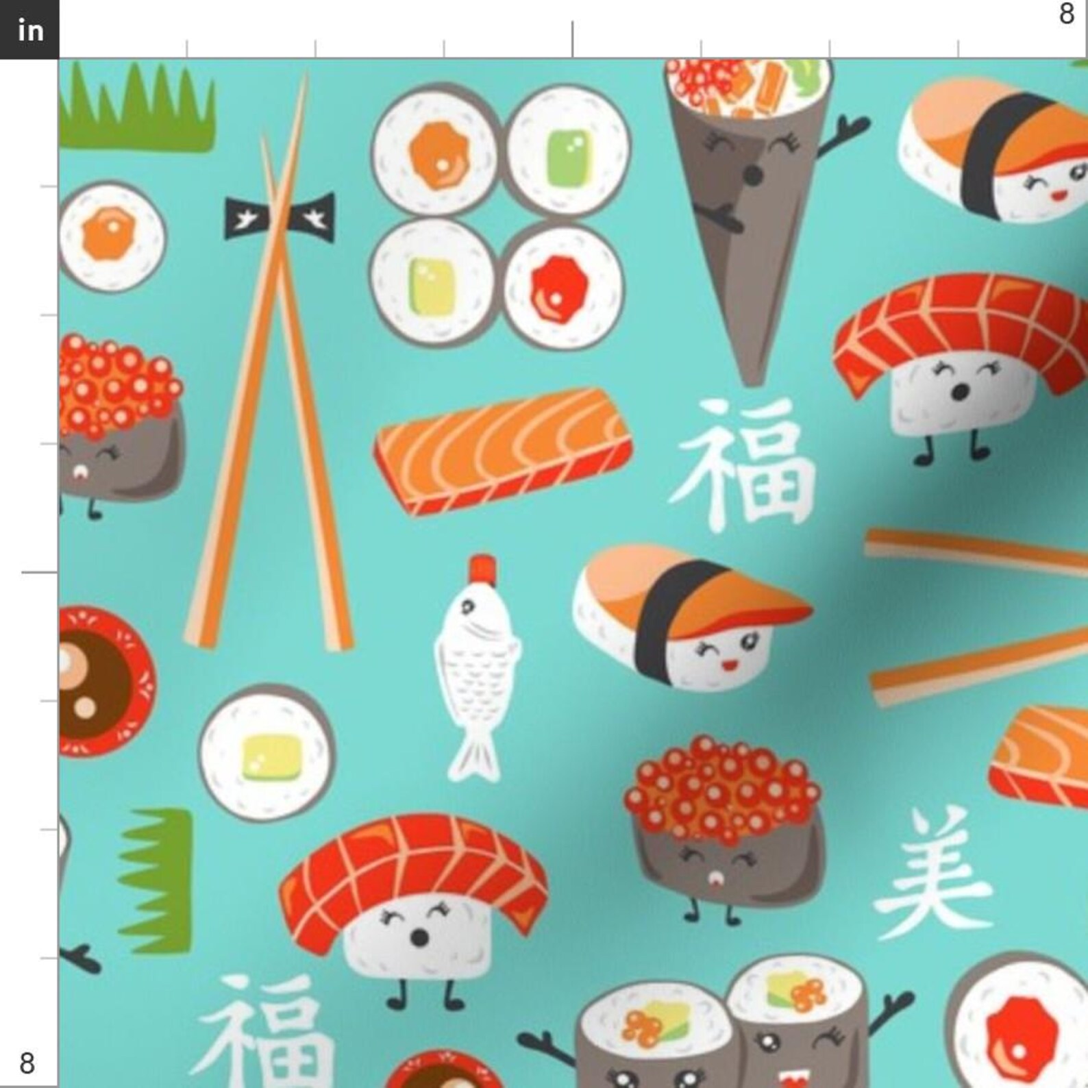 Sushi Fabric - Happy Sushi - Kawaii by Heatherdutton - Sushi Japanese ...