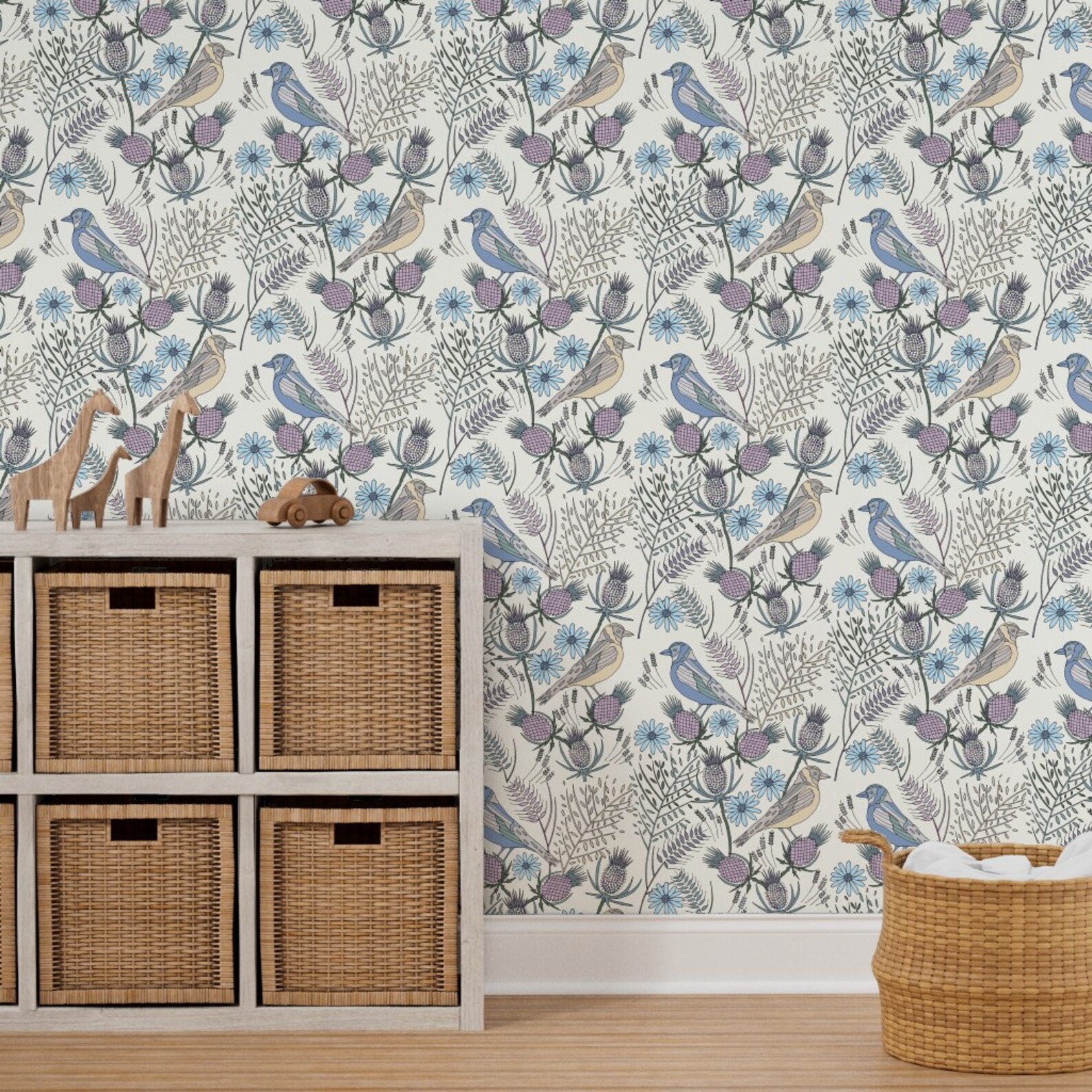 Birds Wallpaper Thistle Birds Cream by De-ann Black Birds - Etsy