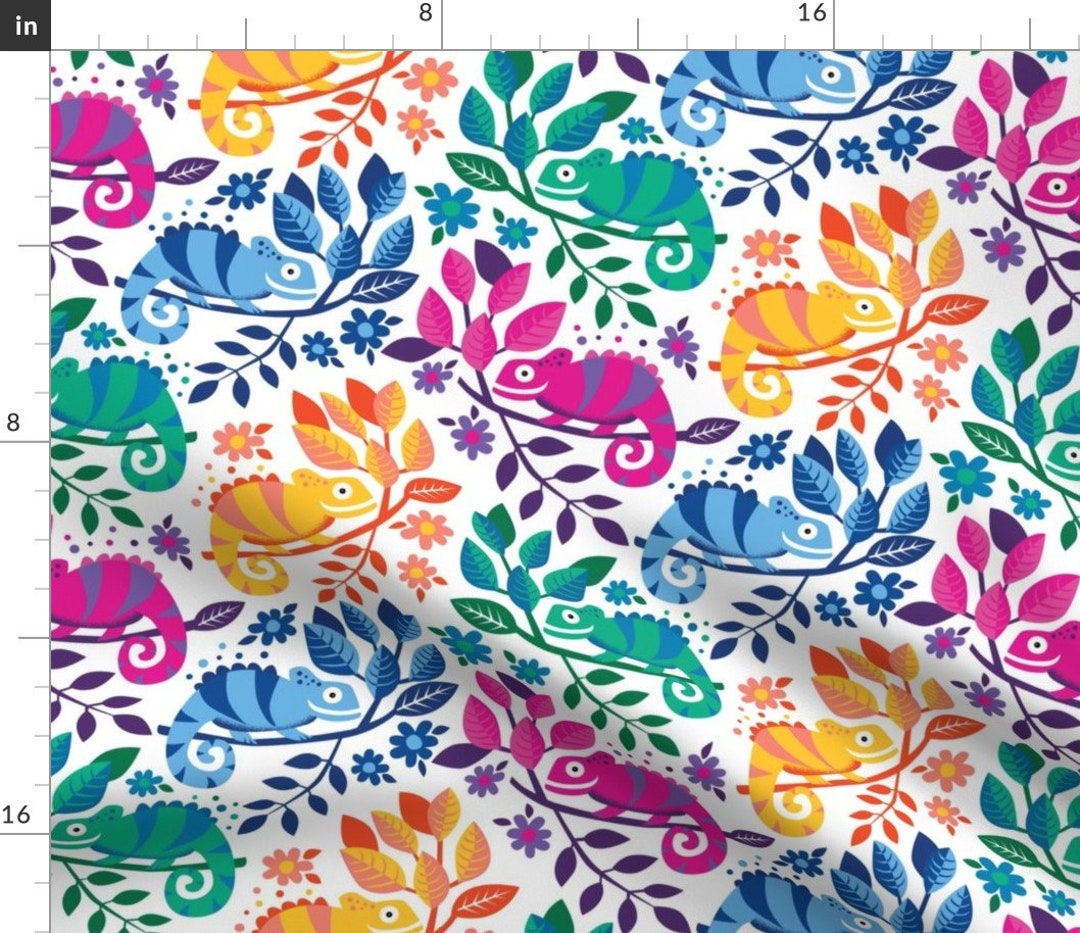 Chameleon Fabric Colorful Chameleons by Lisa Kubenez Blue Green Purple ...