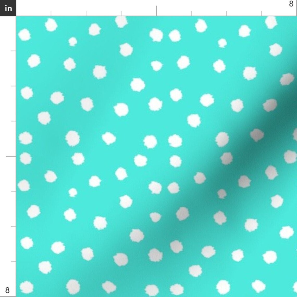 Turquoise Polka Dots Fabric Painted Polka Dot // Turquoise - Etsy España