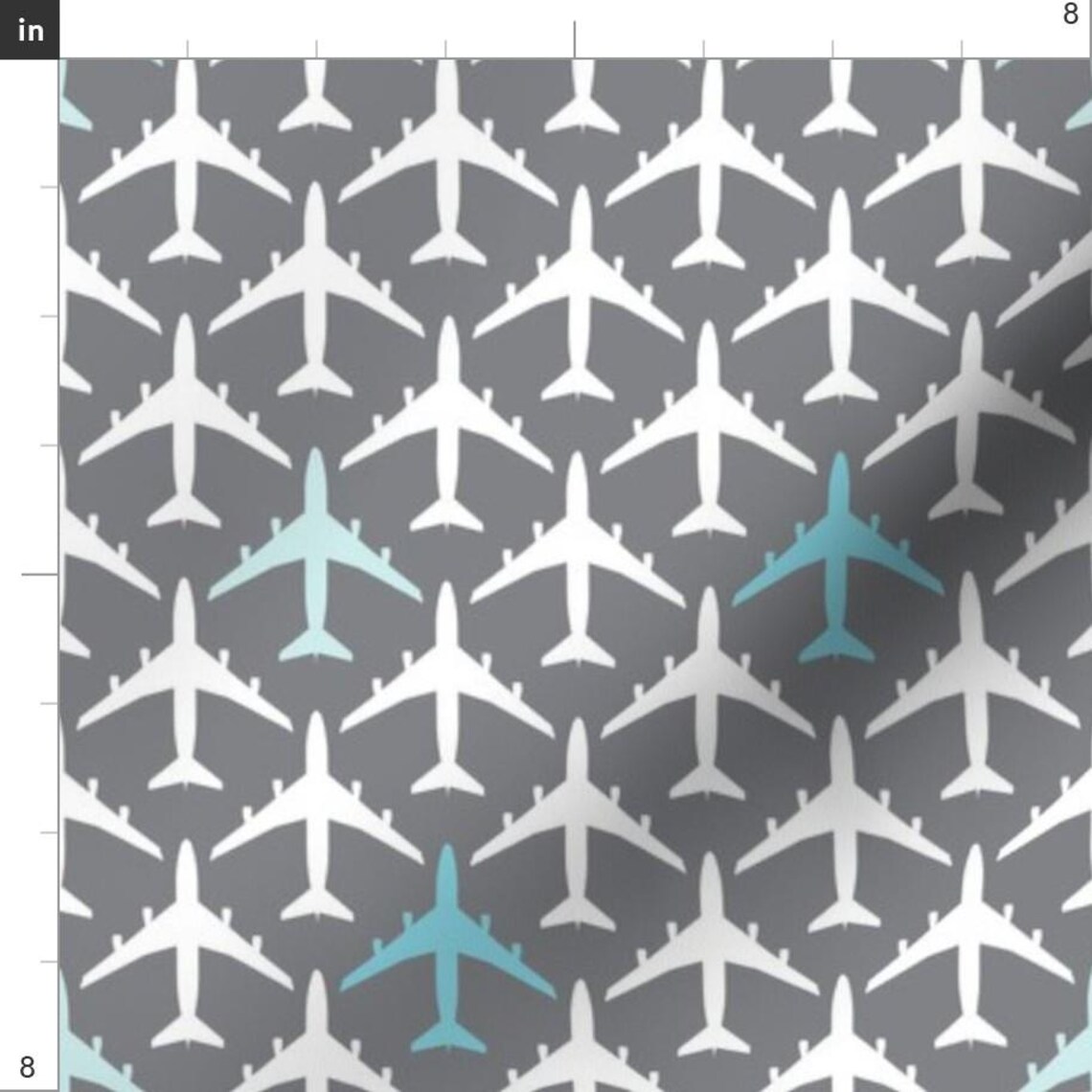 Airplane Fabric - Vertical Blue Planes by Toothpanda - Airplanes Grey ...