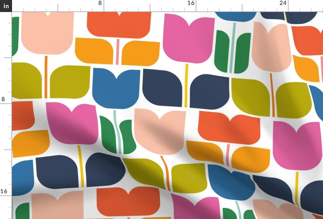 Retro Fabric - Bold Geometric Tulips by Katerhees - Scandi Floral ...