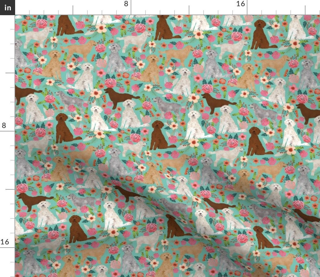 Floral Golden Doodles Fabric Cute Dog Floral Fabric by Petfriendly ...