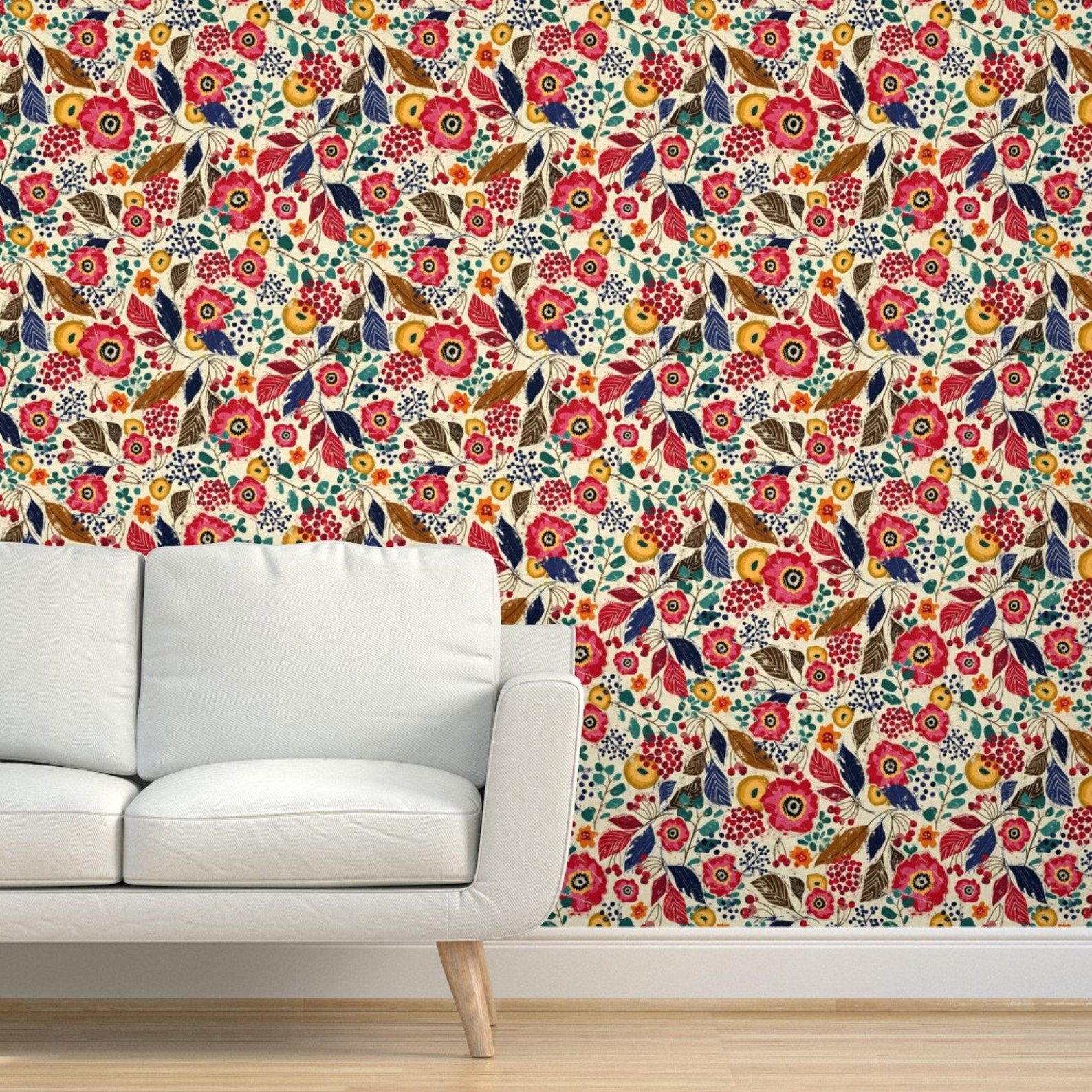 Botanical Block Print Wallpaper Botanical Block Print by - Etsy