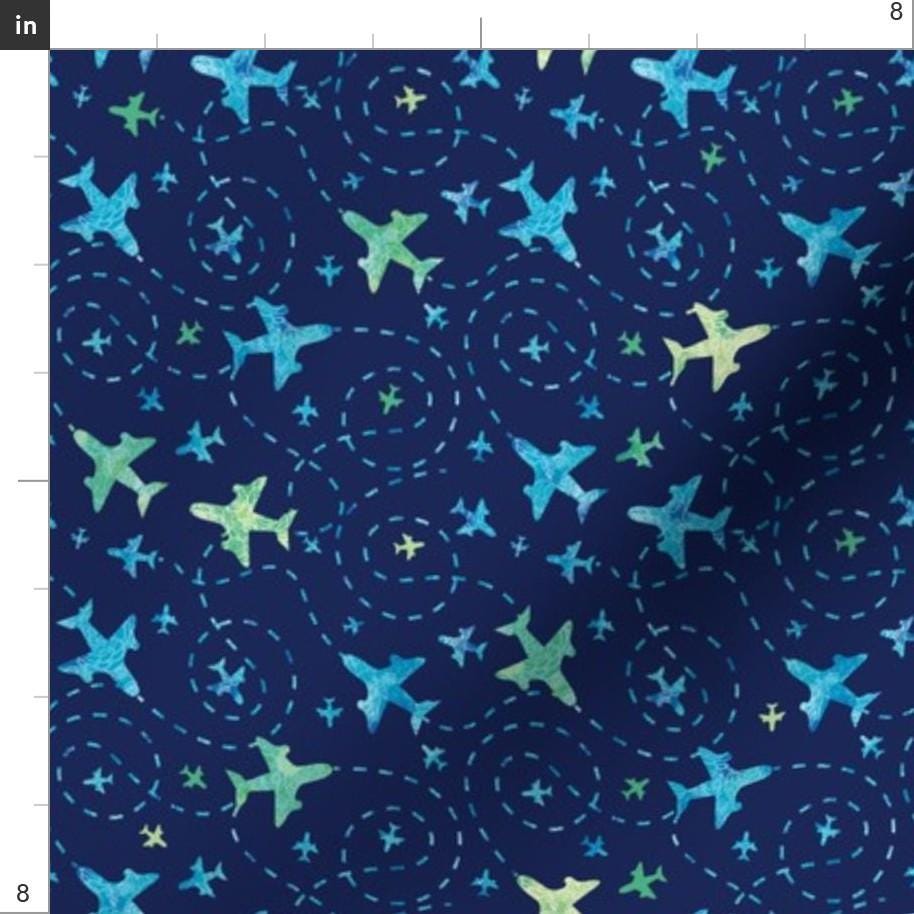 Nay Blue Airplane Fabric - Fun Airplanes on Dark Blue Sky by Oksancia ...