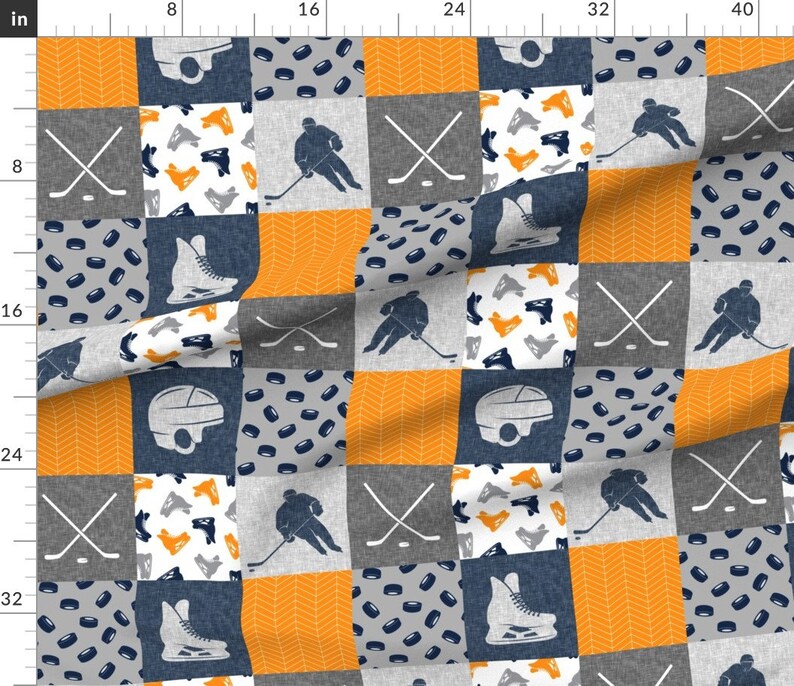 Ice Hockey Blue Quilt Fabric Ice Hockey Patchwork Hockey | Etsy