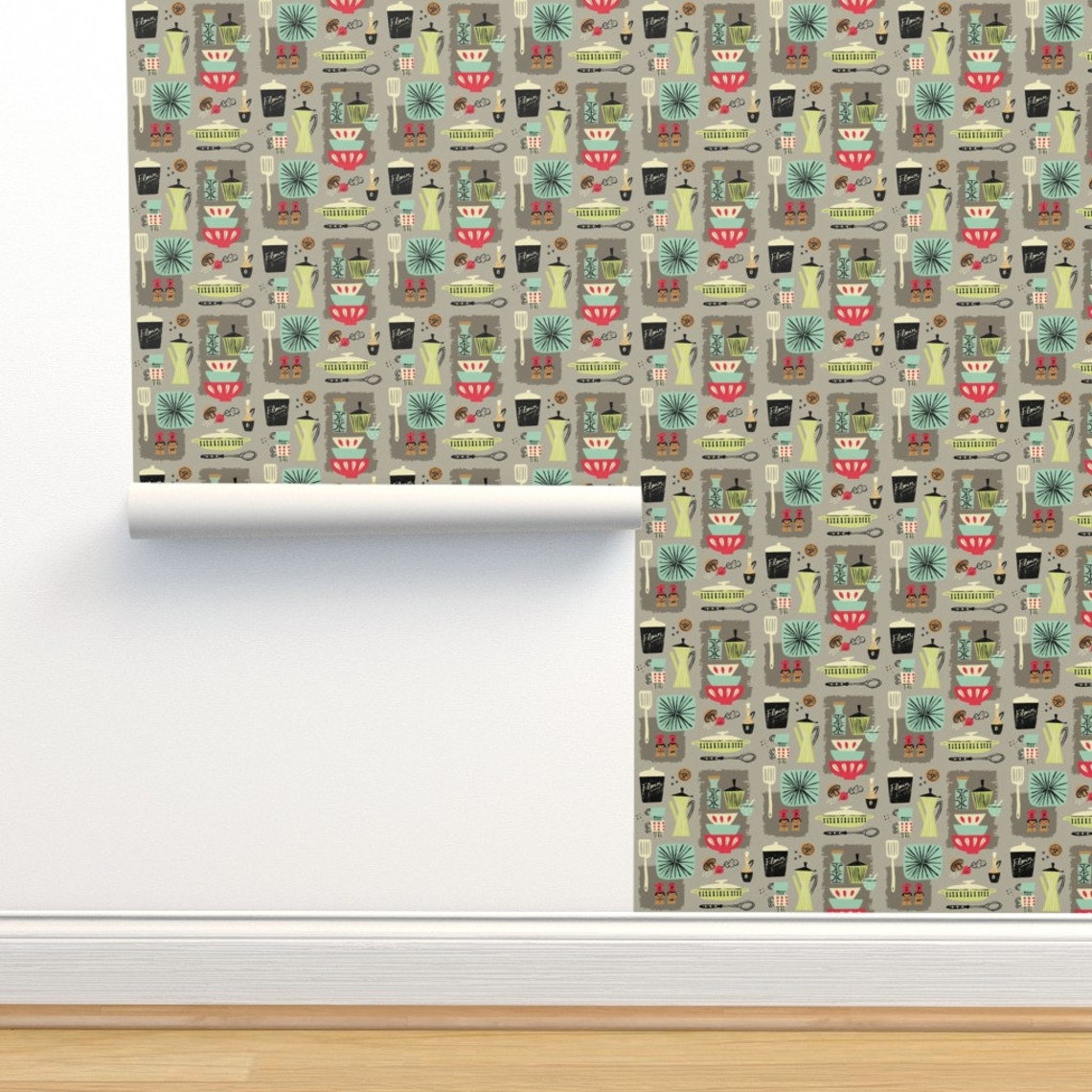 Mid Century Wallpaper Kitchenette by Neryl Kitchen Retro - Etsy
