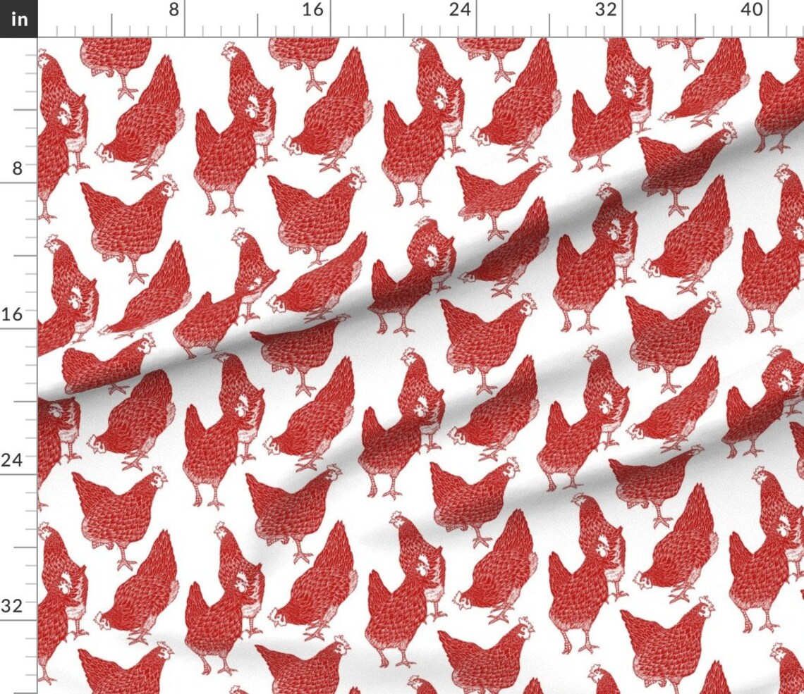 Red Hens Fabric Red Hens by Threebearsprints Red Hens Farm - Etsy