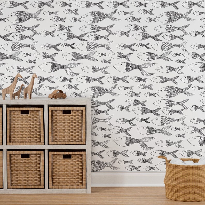 Doodle Fish Wallpaper doodle Fish in Black and White by - Etsy