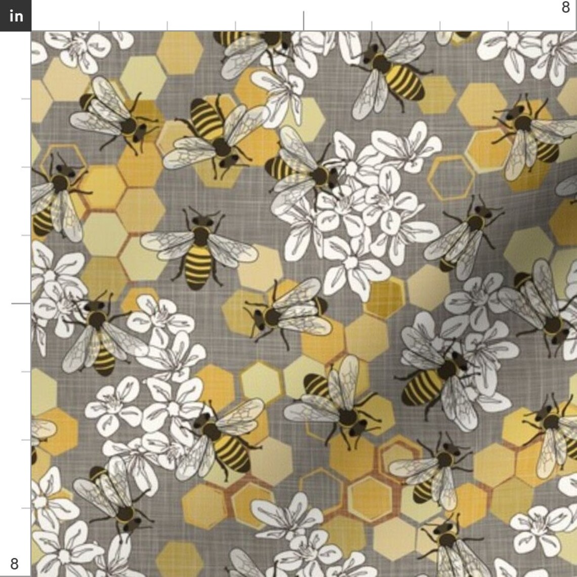 Honeybees Comb Yellow Fabric Honey Bees Taupe H Wht - Etsy