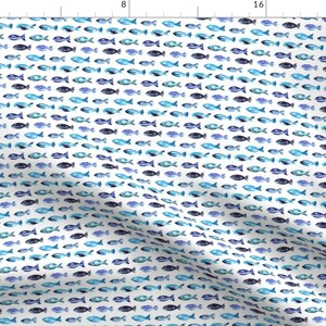 Watercolor Blue Fish Fabric Sardines Swimming to Sardegna by ...