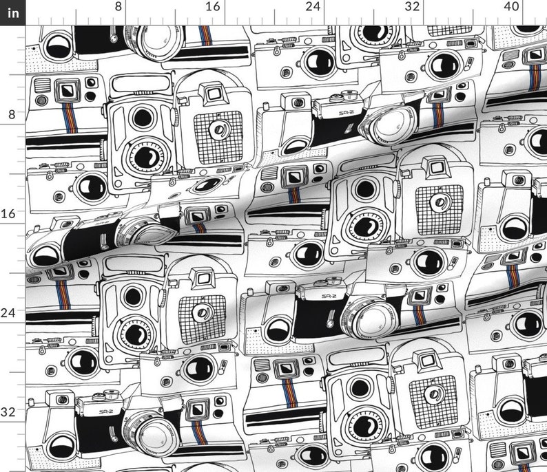 Cameral Collage Fabric Vintage Cameras By Maceymack Retro | Etsy