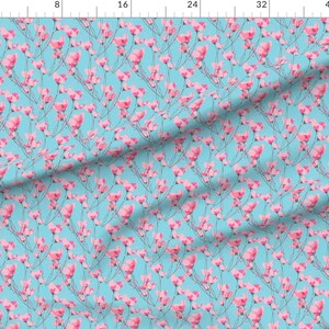 Floral Pink Primrose Fabric Pink Primrose Blue Background by ...