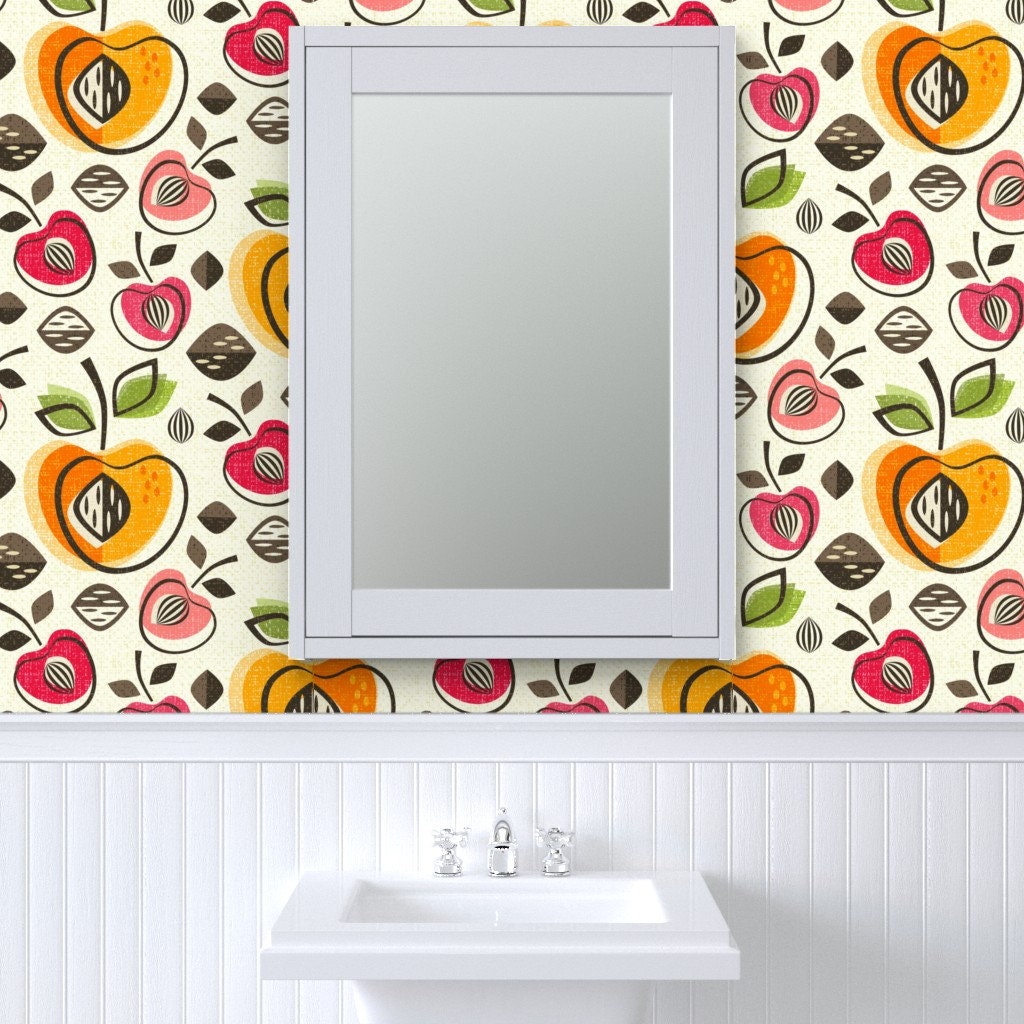 Retro Cherries Wallpaper Retro Cherries And Peaches By | Etsy