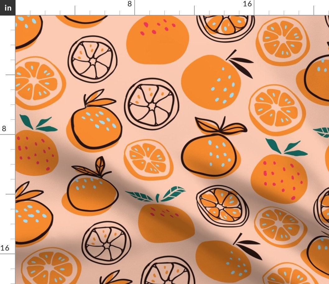 Pop Art Oranges Fabric Pop Art Citruses Oranges On Pink | Etsy