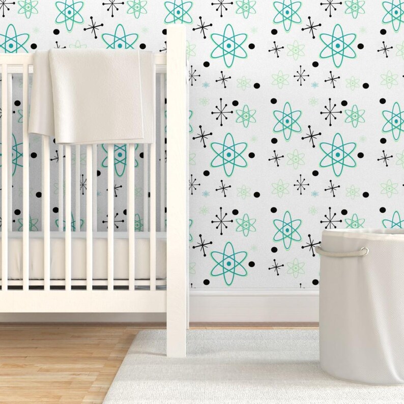 Atomic Wallpaper - Atomic Stars Black Turquoise by Flowerchildtrends ...