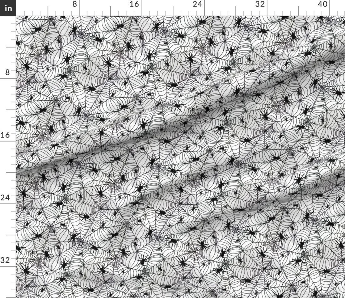 Black Spider Web Spooky Fabric Spiderwebs Black on White | Etsy