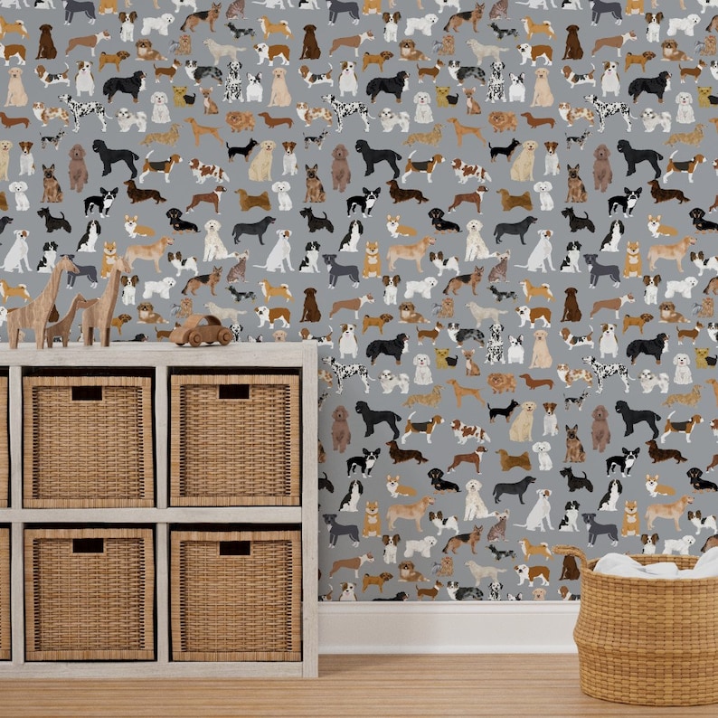 Dogs Wallpaper Gray Cute Dog Breed Design by Petfriendly - Etsy