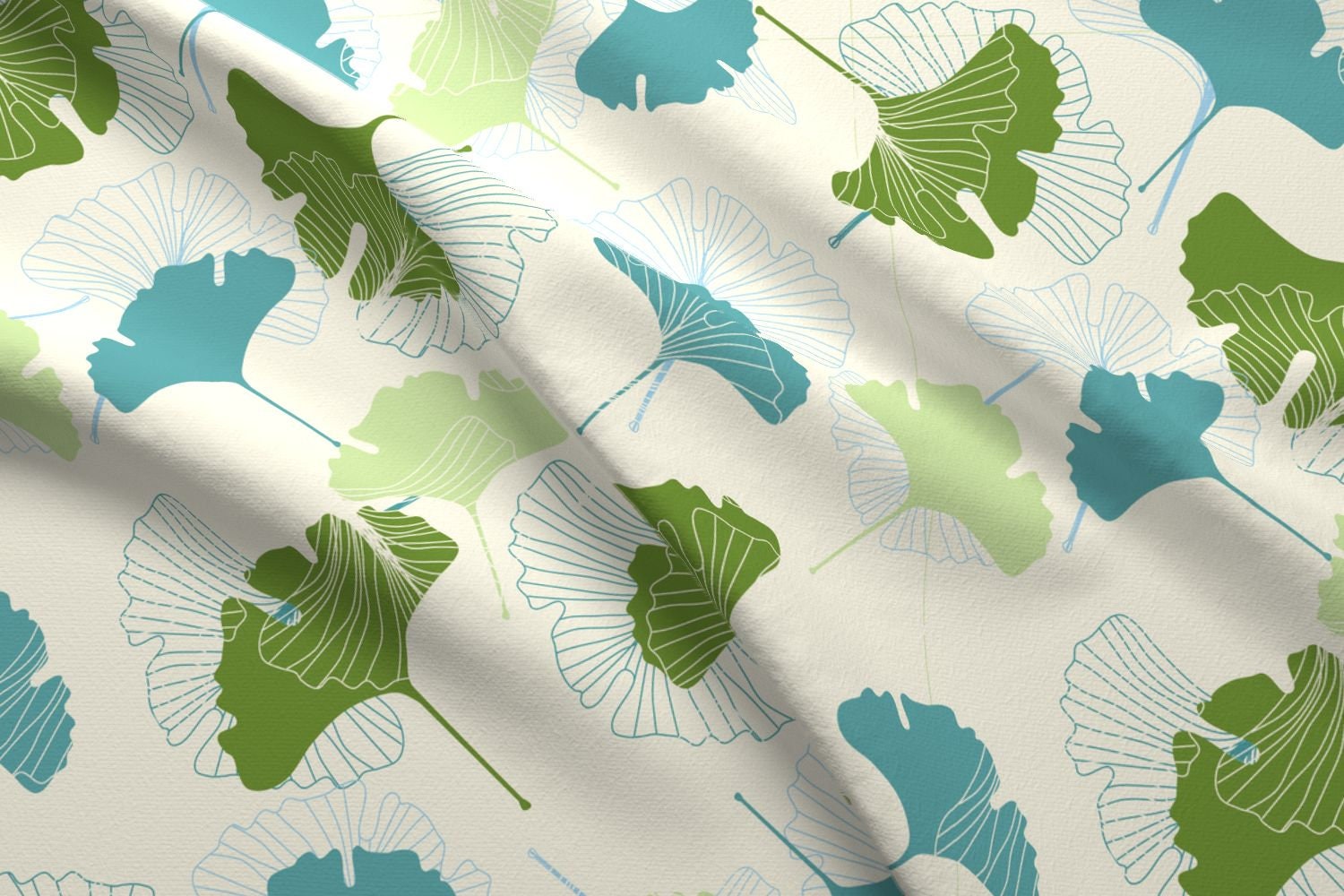 Green and Blue Ginkgo Fabric Ginkgo Leaves By Meredith | Etsy