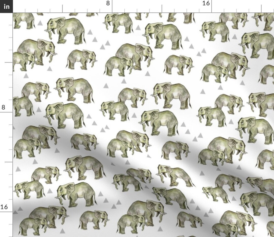 Elephants Triangles Fabric Grey Elephant Herd by Taraput - Etsy