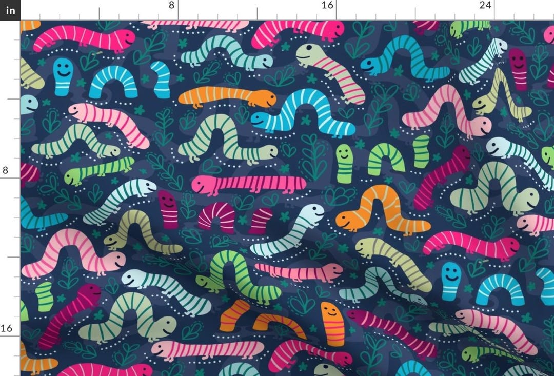 Inch Worms Fabric - Creative Inchi Worms by Creativeinchi - Teal Blue ...