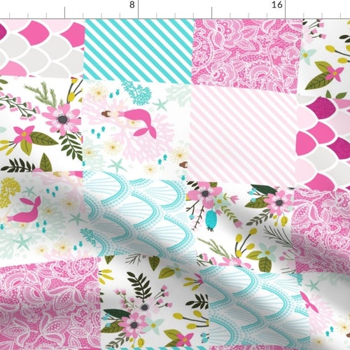 Mermaids Fabric Pink Mermaid Patchwork Blanket Rotated by - Etsy
