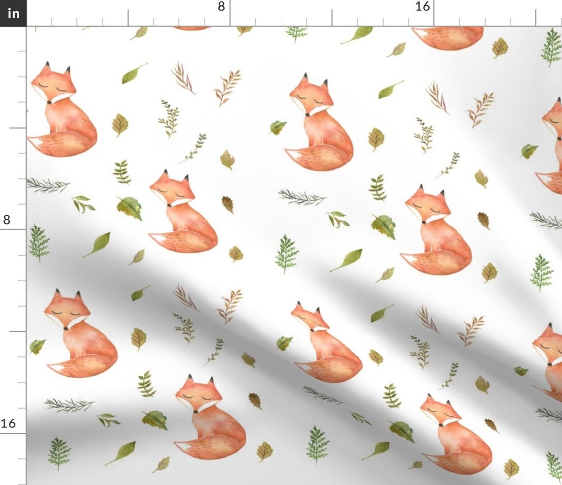 Fabric Woodland Fall Fox by Hipkiddesigns Forest Watercolor | Etsy