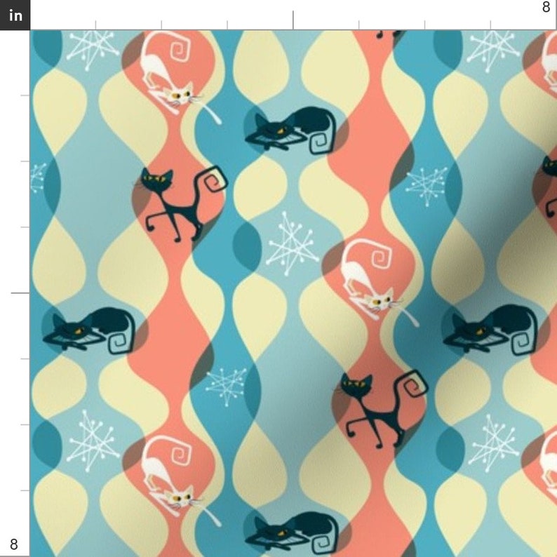 Mid-century Modern Abstract Fabric Atomic Cats in Droplets | Etsy