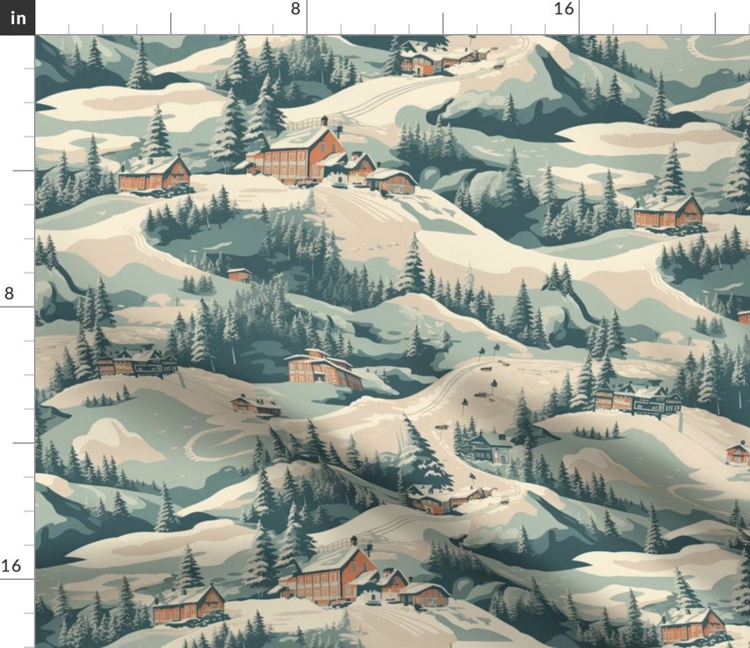 Winter Fabric Ski Slope Small by Paper_and_frill Ski Village Vintage ...