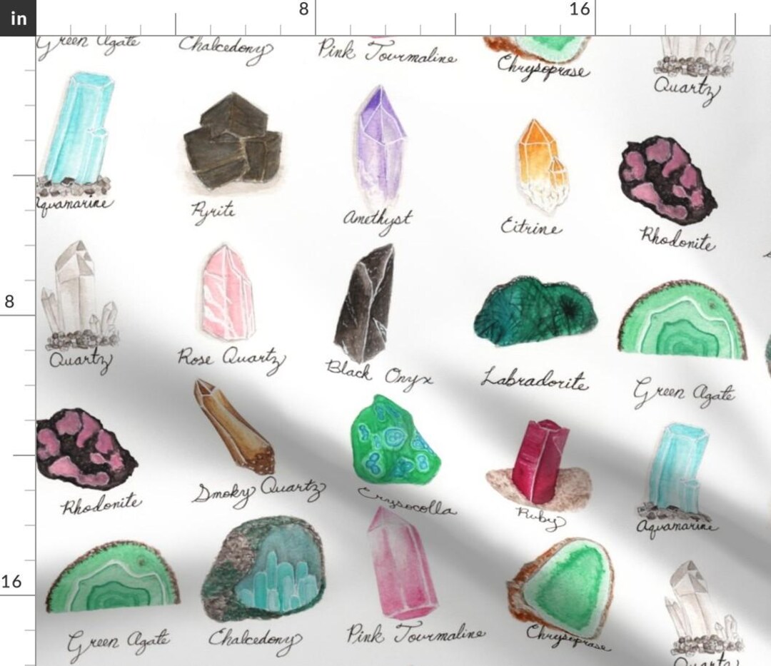 Mineral Gem Fabric Healing Crystals Gem Stone and Mineral Watercolor by ...